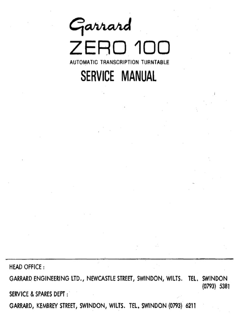 Garrard Zero 100 Service Manual | PDF