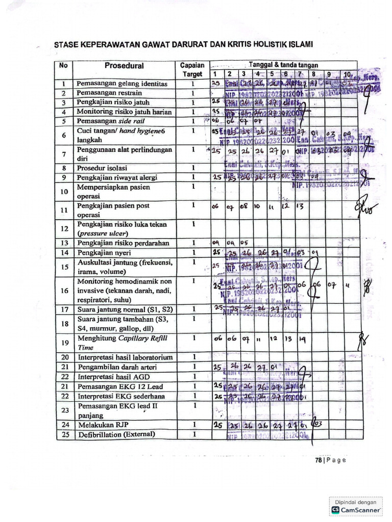 LOGBOOK & CAPAIAN TARGET ICU - Nisa Herliani (100324089) | PDF