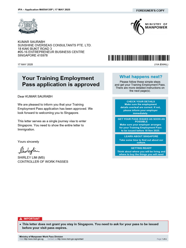 Sample Only IPA Letter From Singapore | PDF | International Law ...