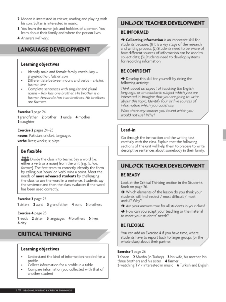 Unlock 2e Levels 1-5 Teacher's - 270 | PDF | Verb | English Language