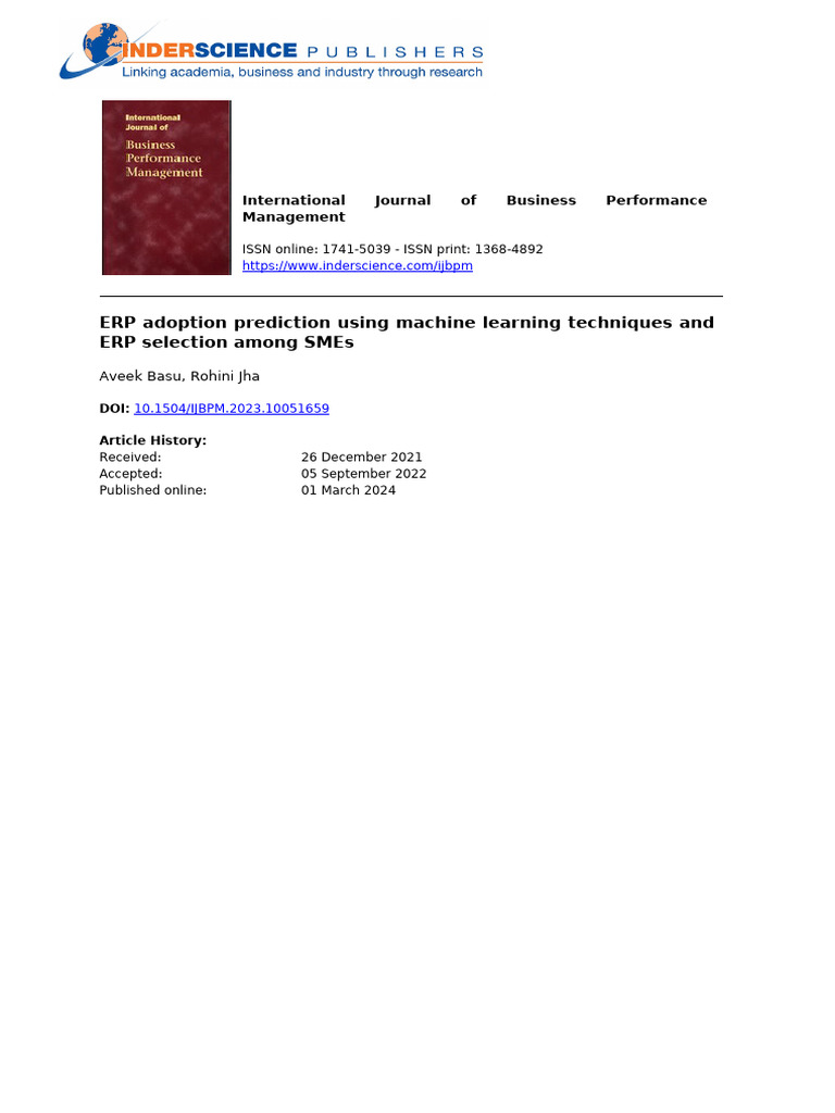 1.ERP Adoption Prediction Using Machine Learning Techniques and | PDF ...