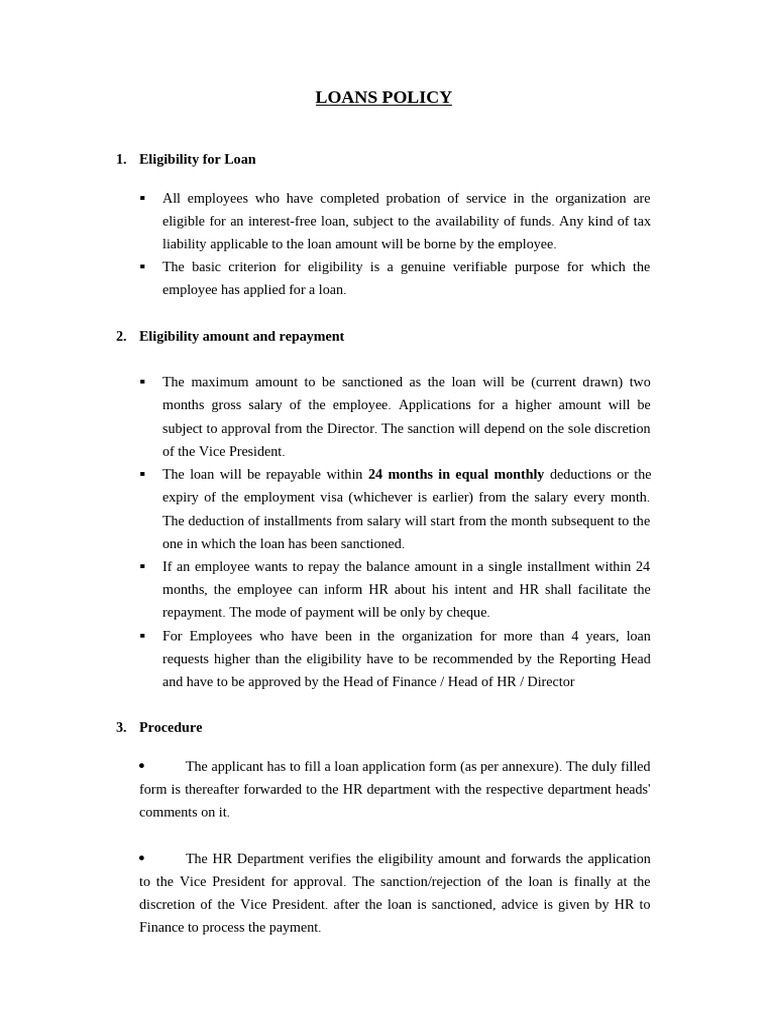 Template Loan Policy | PDF