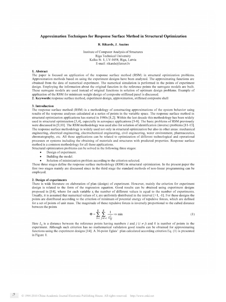 Approximation Techniques For Response Surface Method in Structural Optimization | PDF