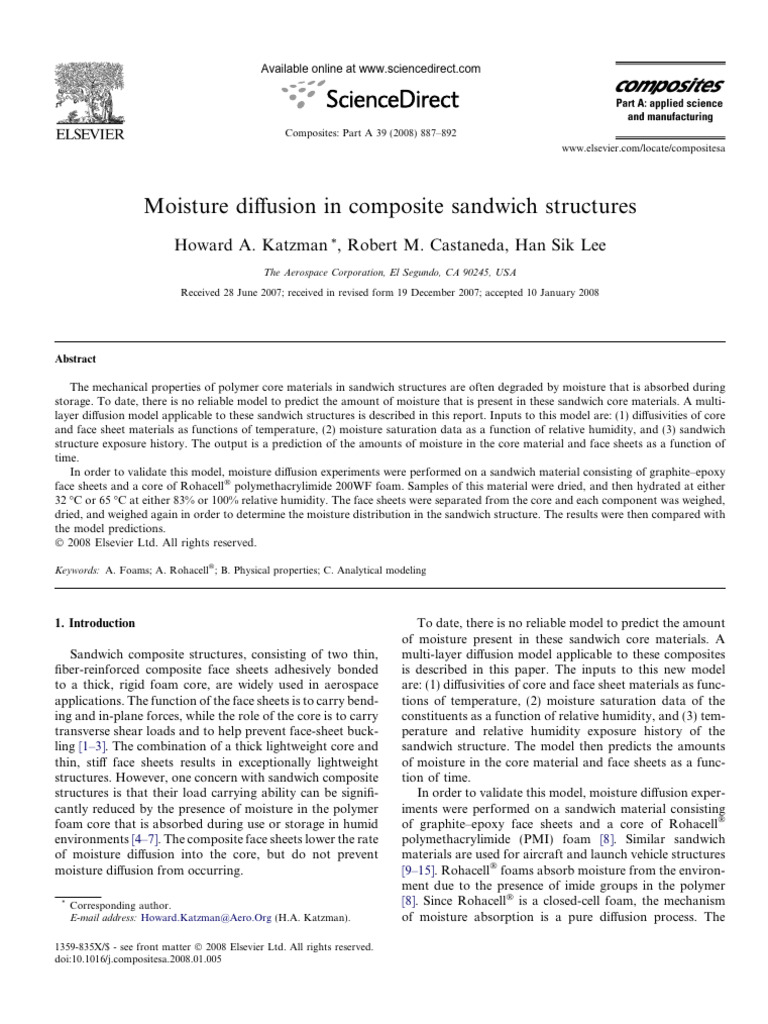 Moisture Diffusion in Composite Sandwich Structures | PDF | Composite Material | Humidity