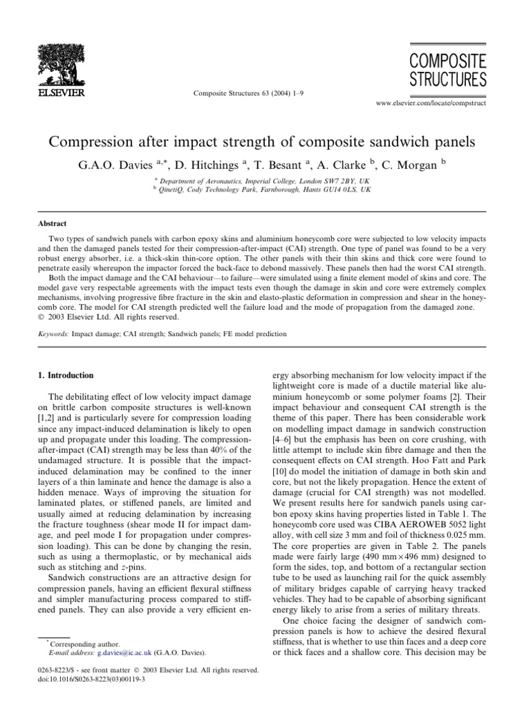 Compression After Impact Strength of Composite Sandwich Panels | PDF | Buckling | Strength Of ...