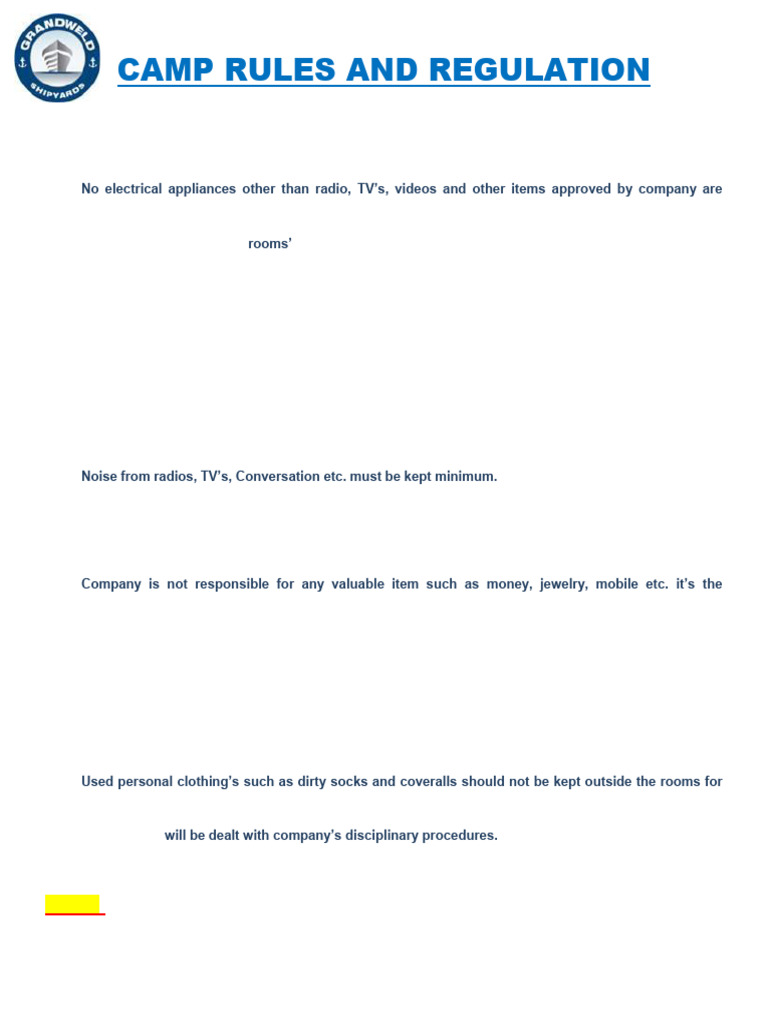 Camp Rules and Regulations | PDF