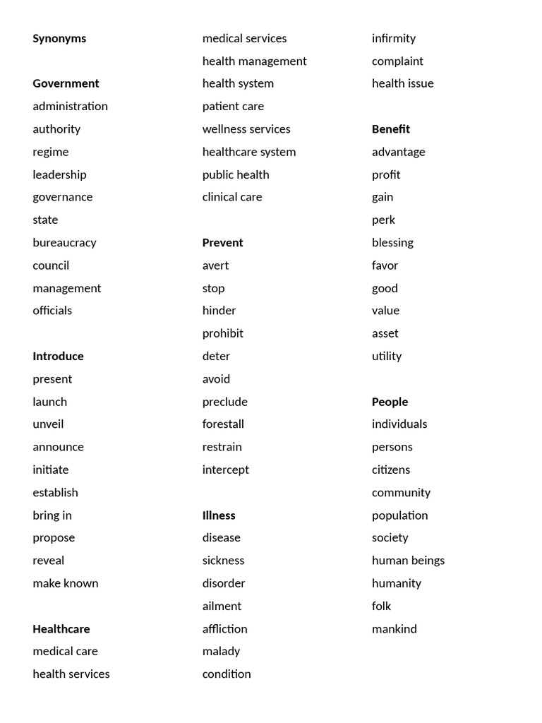 Synonyms writing task 2 health | PDF