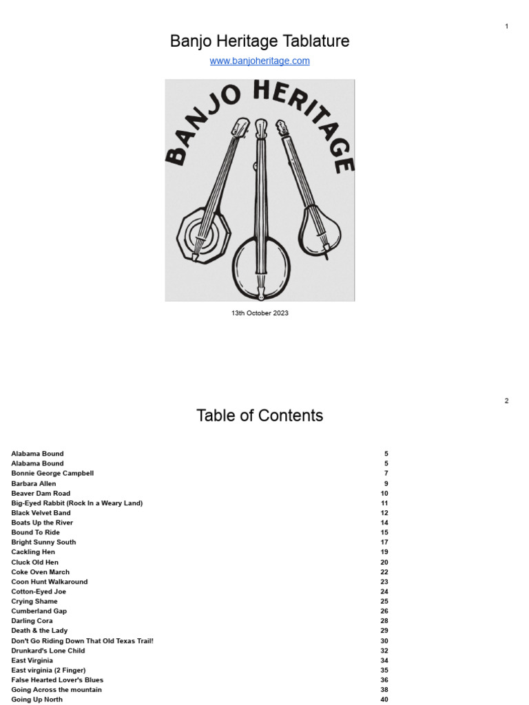 Banjo Tablature Collection Overview | PDF