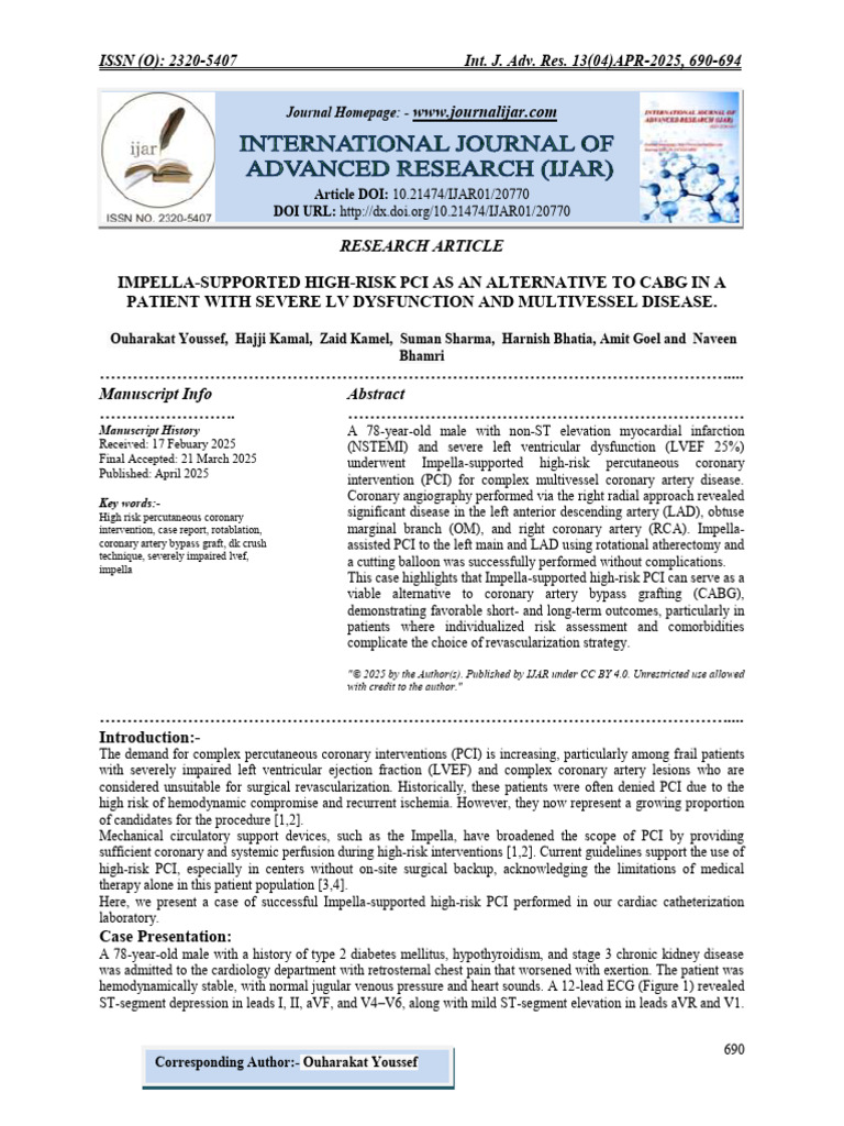 Impella-Supported High-Risk Pci As An Alternative To Cabg in A Patient ...