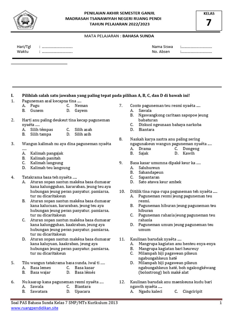 PAS Bhs Sunda VII | PDF
