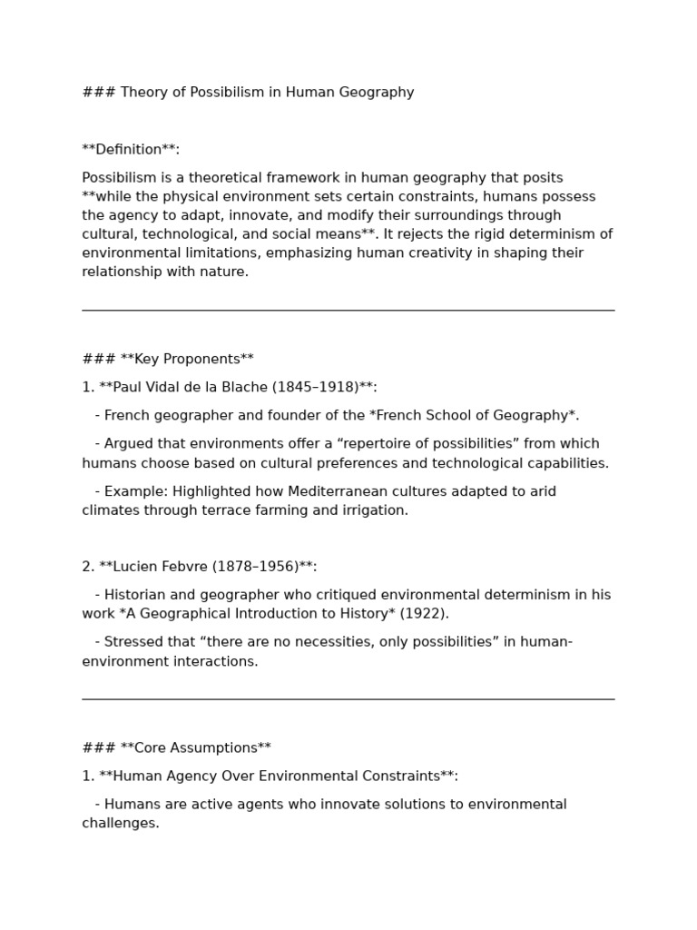 Theory of Possibilism in Human Geography | PDF | Sustainability | Ecology