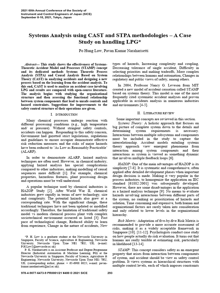 Systems Analysis Using CAST and STPA Methodologies - A Case Study On ...