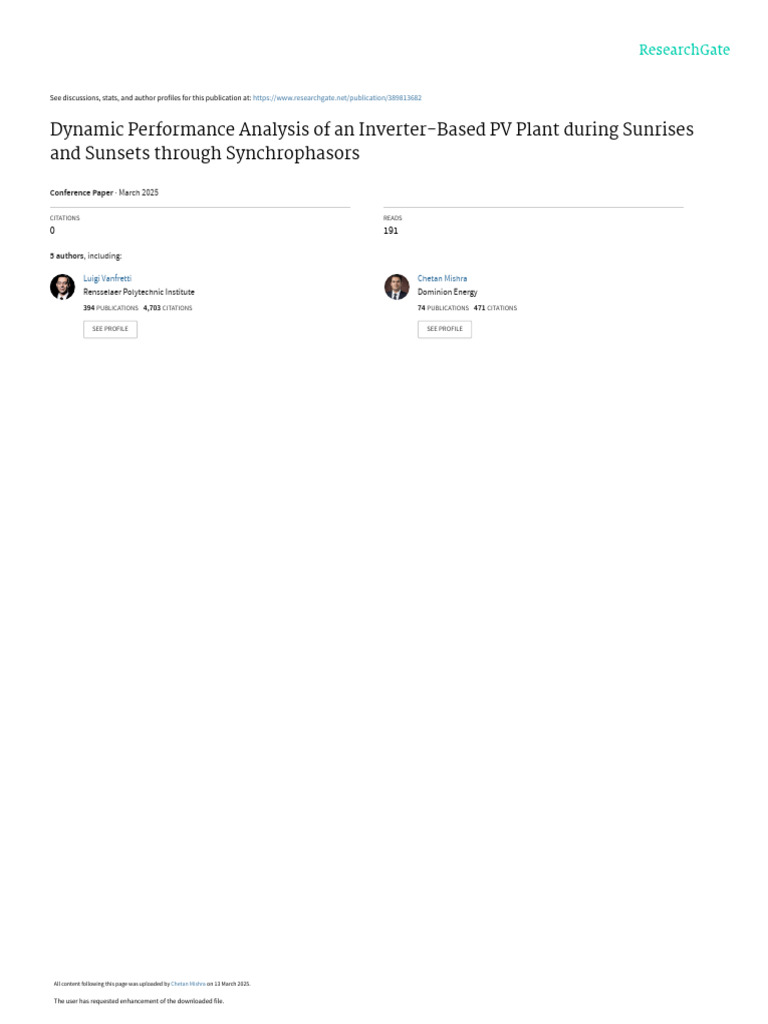 Dynamic Performance Analysis of An Inverter-Based PV Plant During Sunrises and Sunsets Through ...