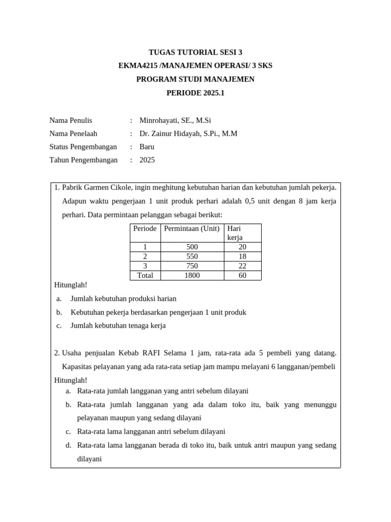 Tugas 3 - Manajemen Operasi | PDF