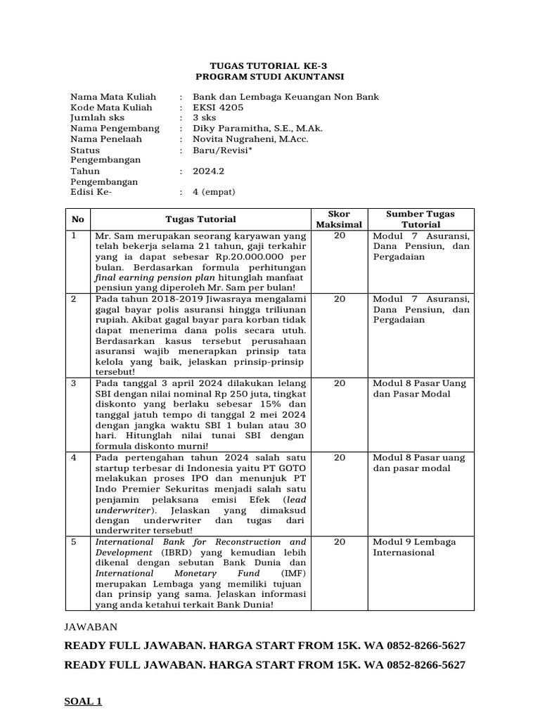 Tugas 3 - Bank Dan Lembaga Keuangan Non Bank | PDF