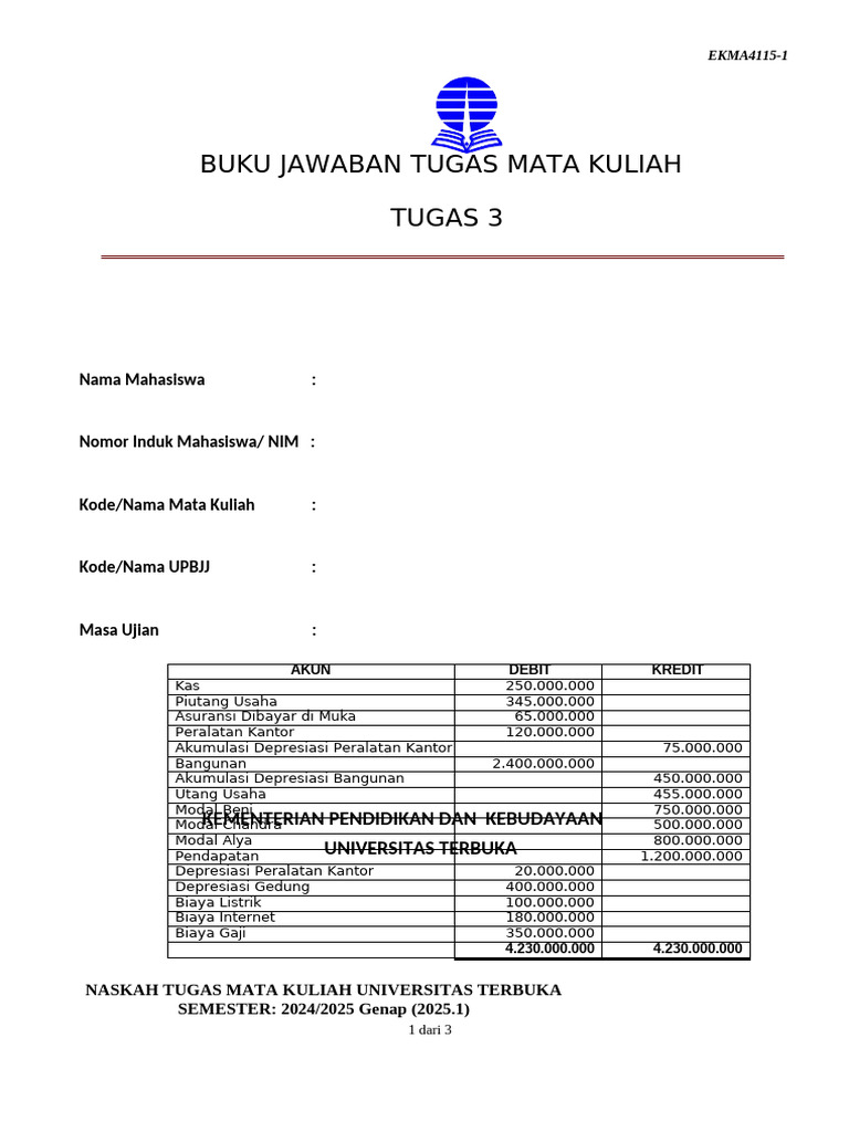 TMK 3 - Pengantar Akuntansi Ekma4115 | PDF