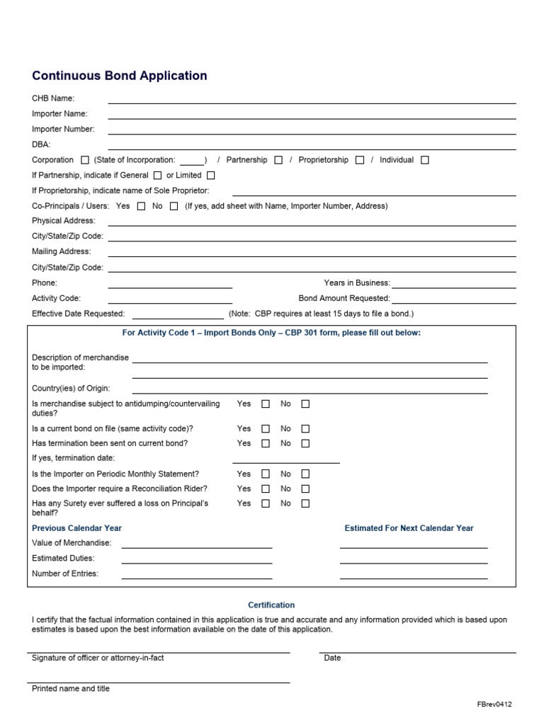 Continuous Bond Application Form | PDF