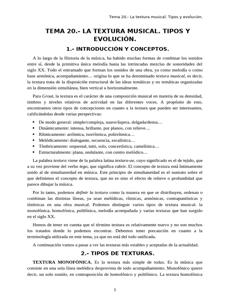 Tipos y evolución de la textura musical | PDF | Melodía | Formas musicales