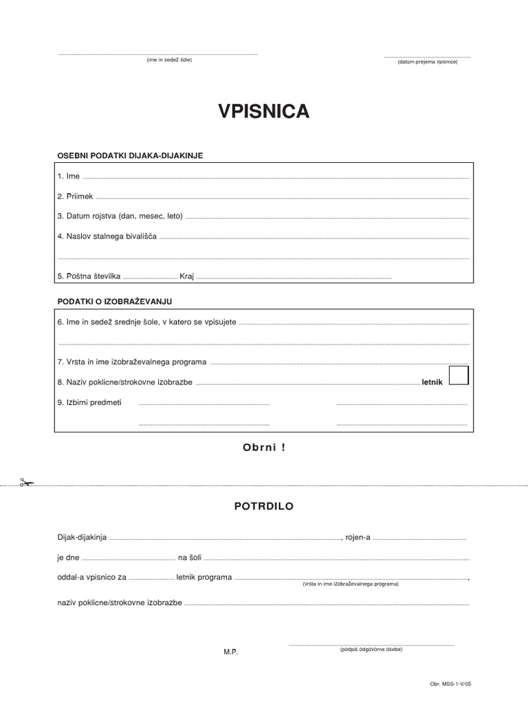 Obrazec Prijavnica | PDF