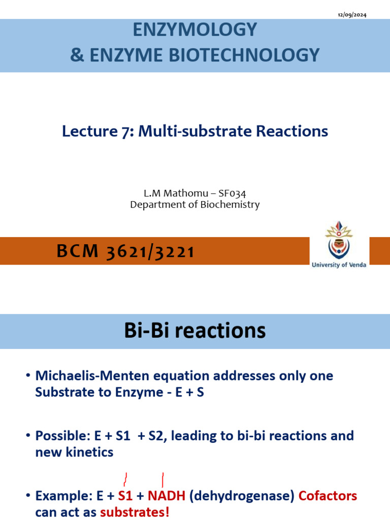 BCM 3621 2024 - Lecture 7AB (Enzyme Kinetics-Catalysis Control-Bi ...