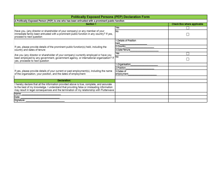 2025 PEP DECLARATION FORM - Sheet1 | PDF