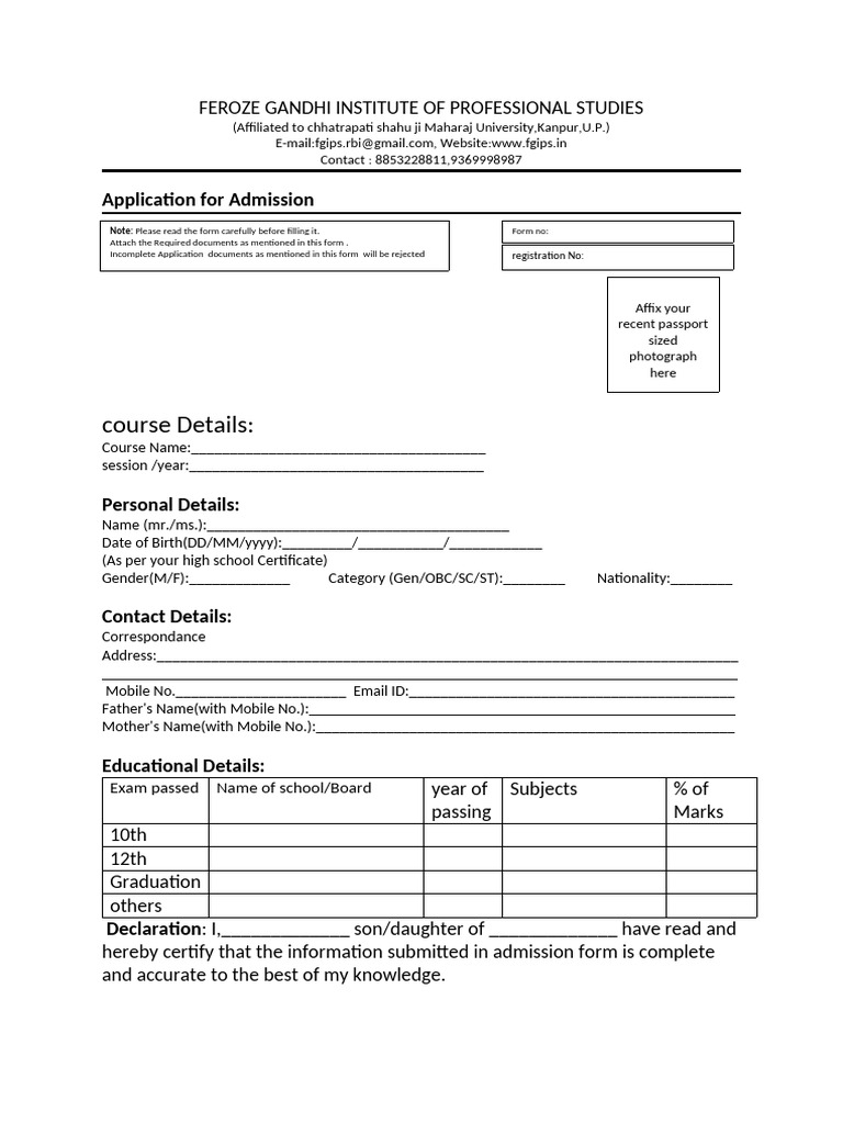 Admission Application Form Template | PDF | Government And Personhood
