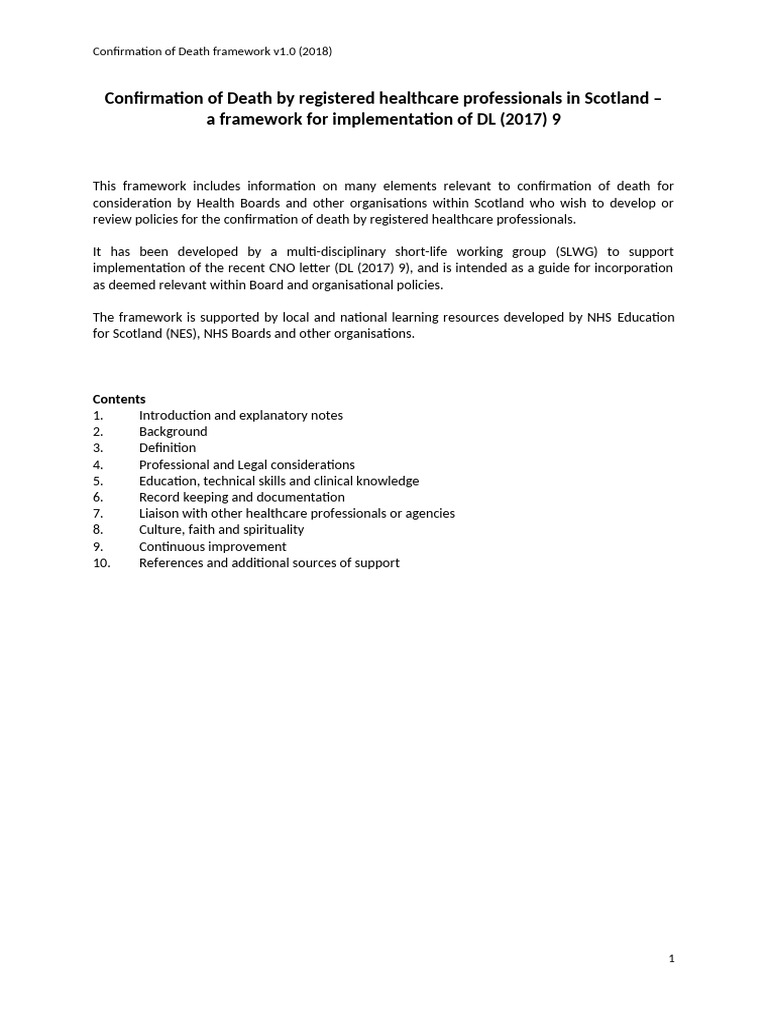 Confirmation of Death by Registered Healthcare Professionals Framework ...