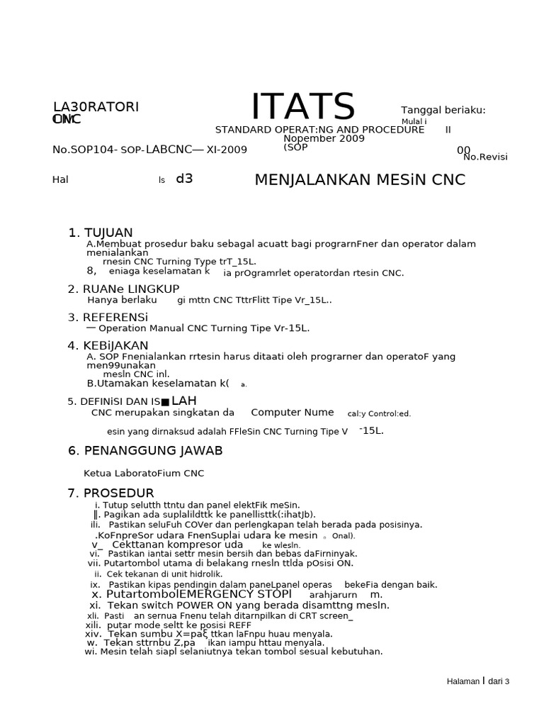 Prosedur Operasi Mesin CNC Tipe Vr-15L | PDF
