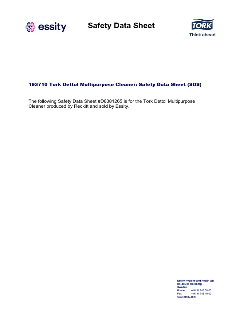 Sds Dettol MPC Spray | PDF | Firefighter | Hazards