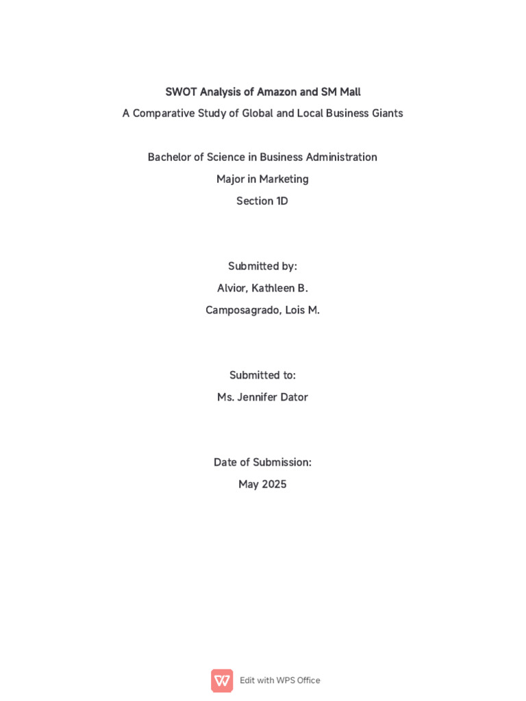 SWOT Analysis: Amazon vs. SM Mall | PDF | Swot Analysis | Retail