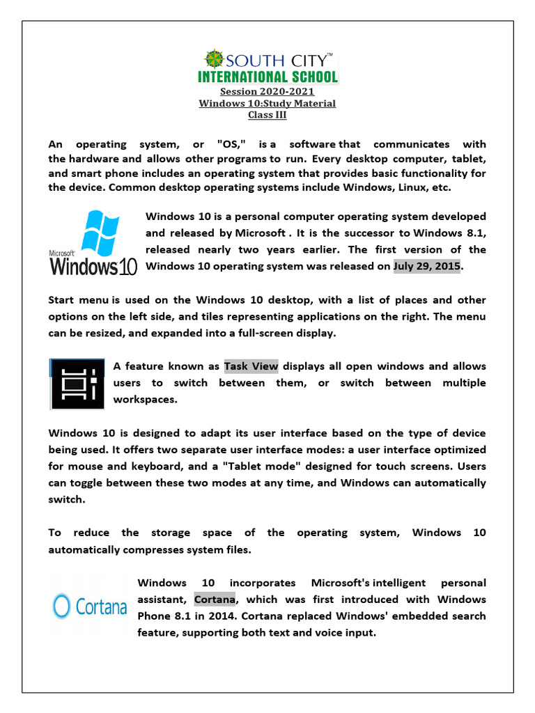 Windows 10 Features for Class 3 | PDF