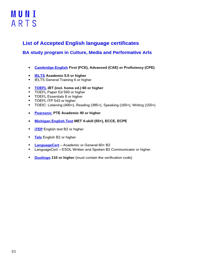 List of Accepted English Language Certificates Ba Cmpa | PDF