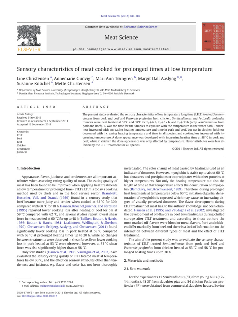Sensory Characteristics of Meat Cooked For Prolonged Times at Low ...