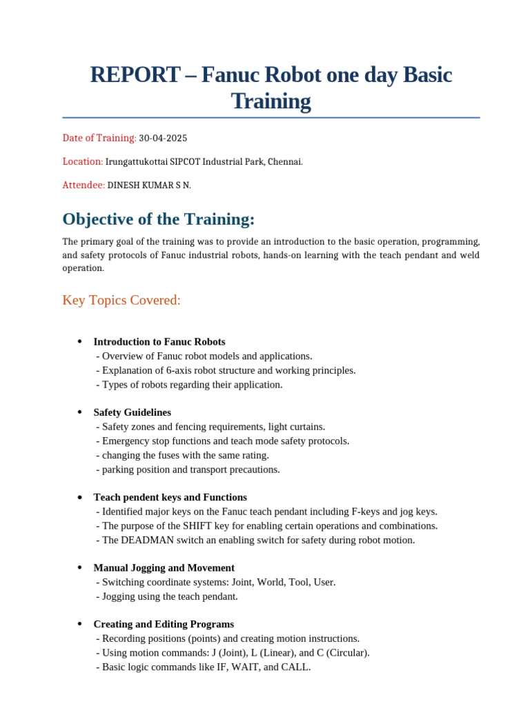 Report - Fanuc Robot Basic Training | PDF | Computer Science | Computer Engineering