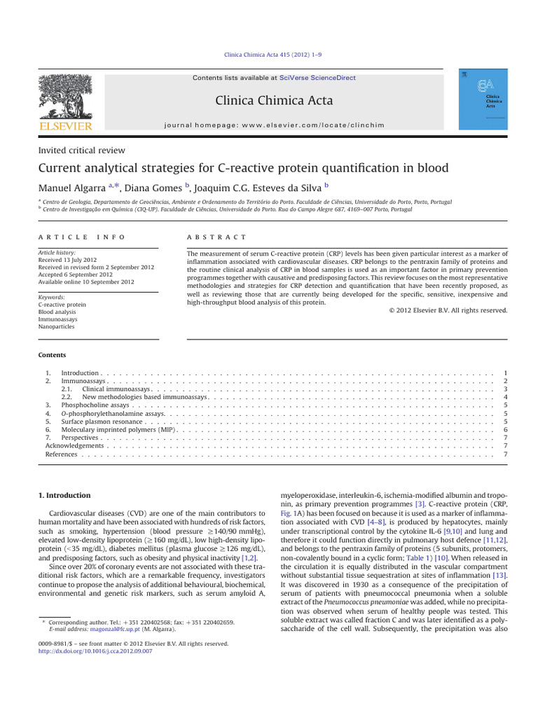 CRP Quantification Methods in Blood | PDF | Immunoassay | Surface ...
