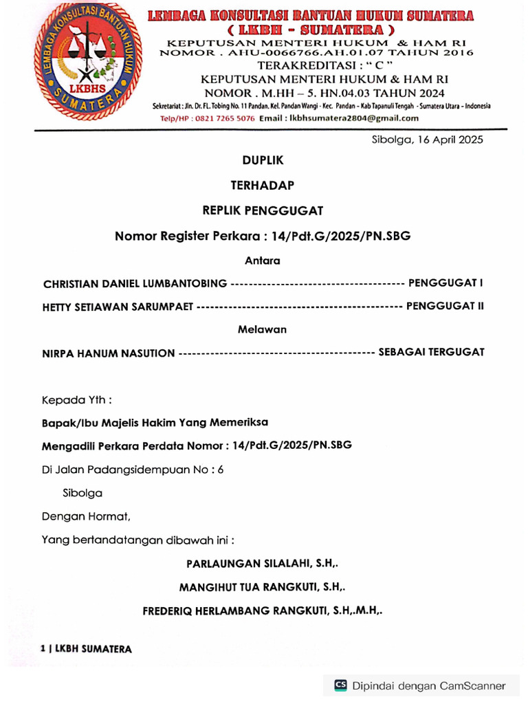 Duplik Nirpa Hanum Nasution | PDF