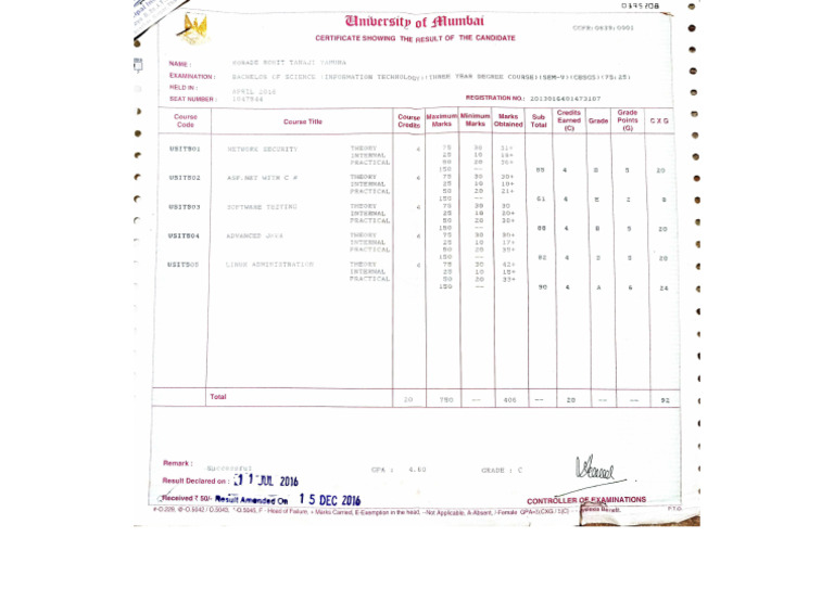 Sem V Marksheet | PDF
