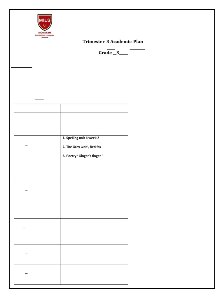 Trimester 3 Plan - Grade 3 Ok | PDF