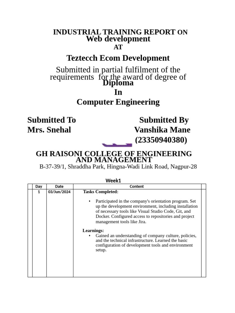 This Is A Weekly Dairy For Industrial Training | PDF | Document Object Model | Java Script