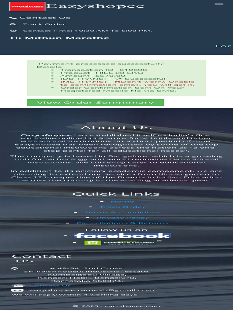 Payment Successful - Eazyshopee | PDF