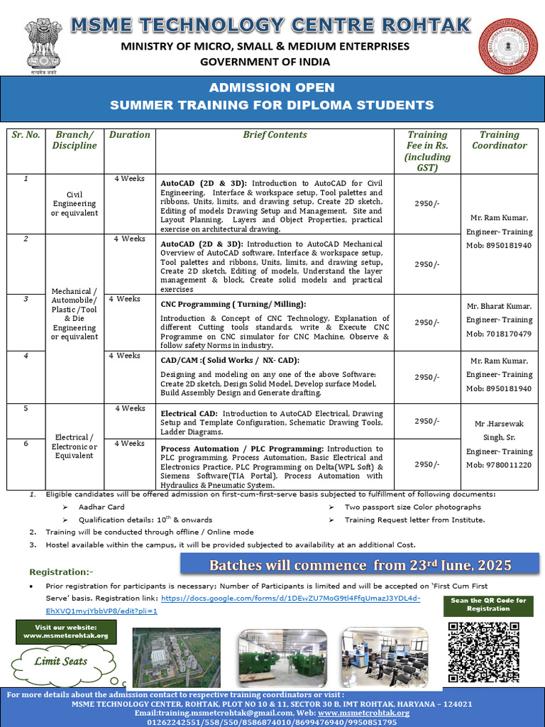 Internship Training For Diploma - 2025-26 | PDF | Numerical Control ...