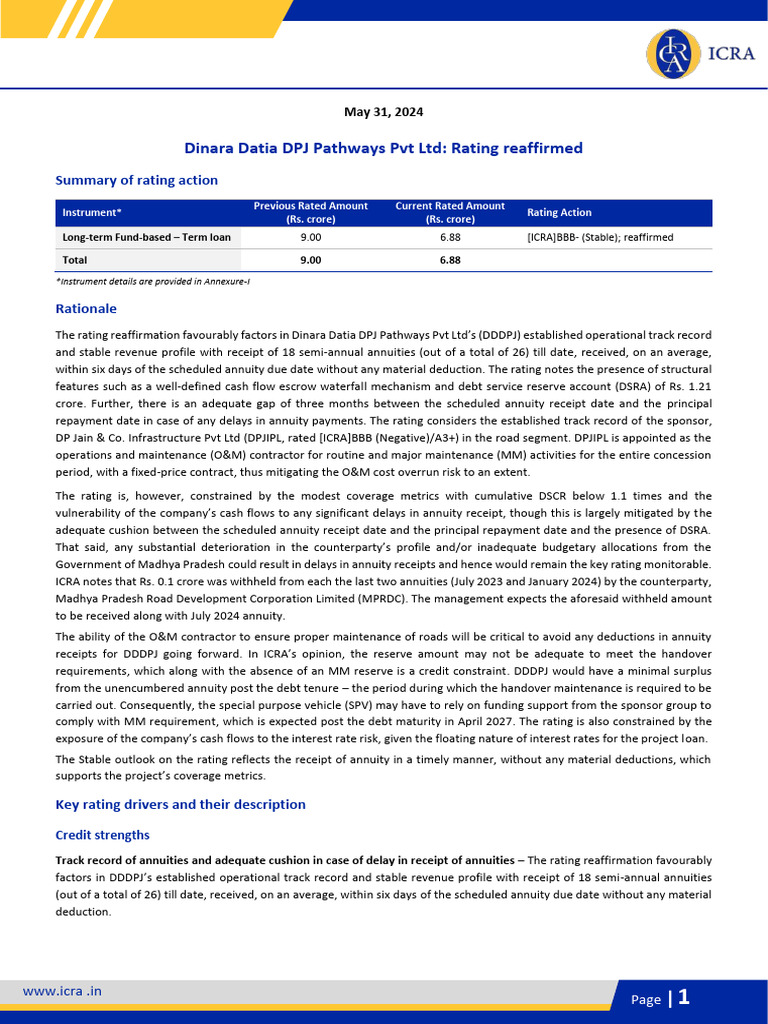 Dinara Datia DPJ Pathways PVT LTD | PDF | Debt | Credit Rating Agency
