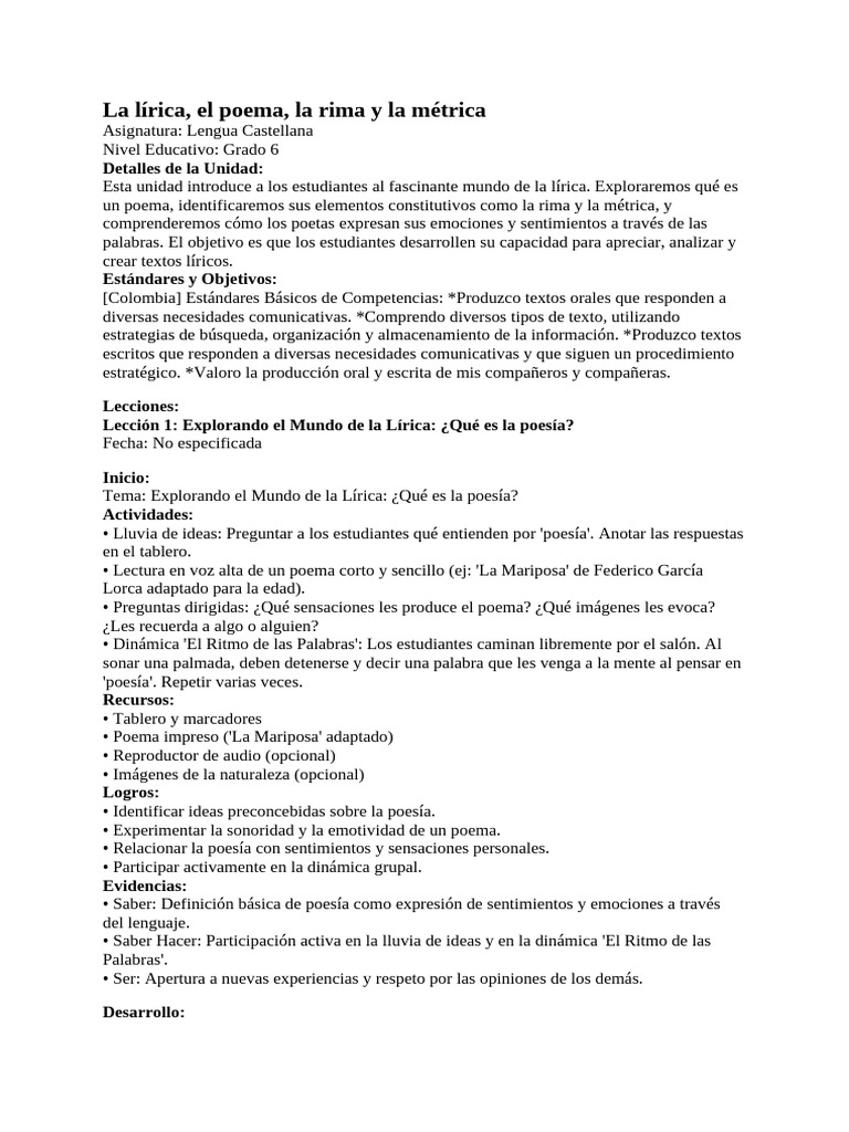 La Lírica, El Poema, La Rima y La Métrica | PDF | Poesía | Rima
