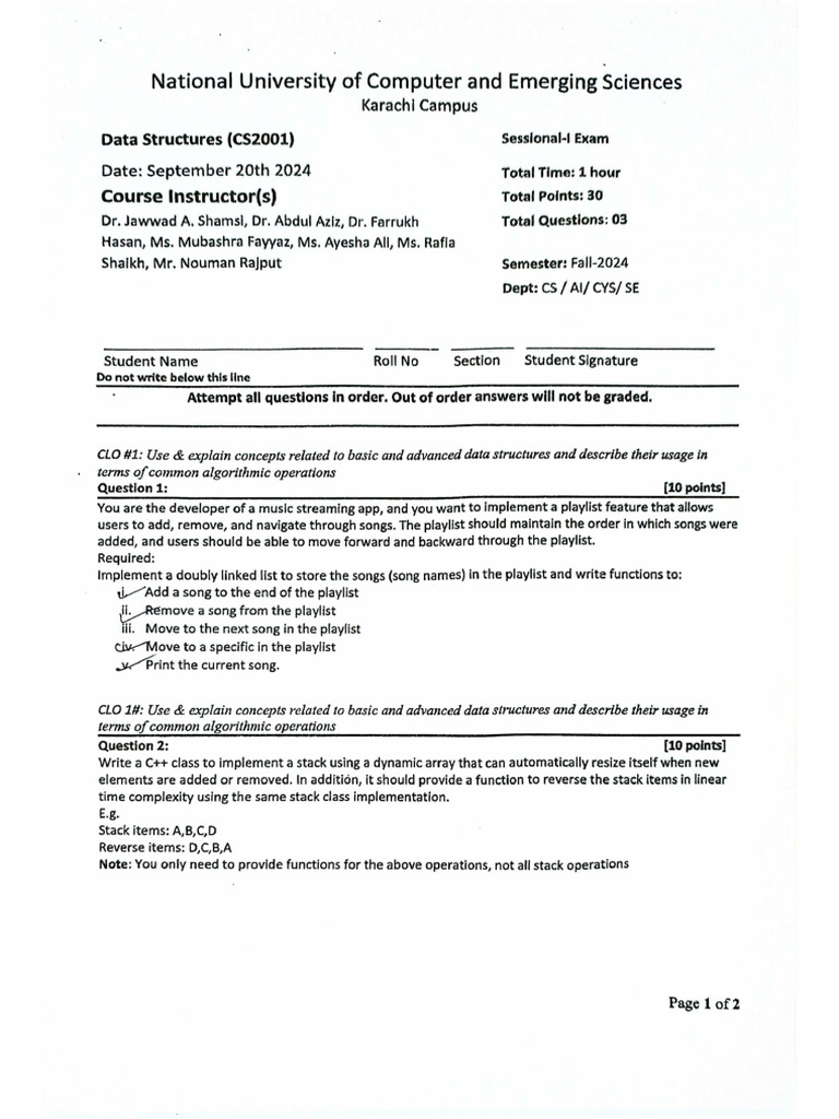 DSA Mid01 Fall'24 | PDF