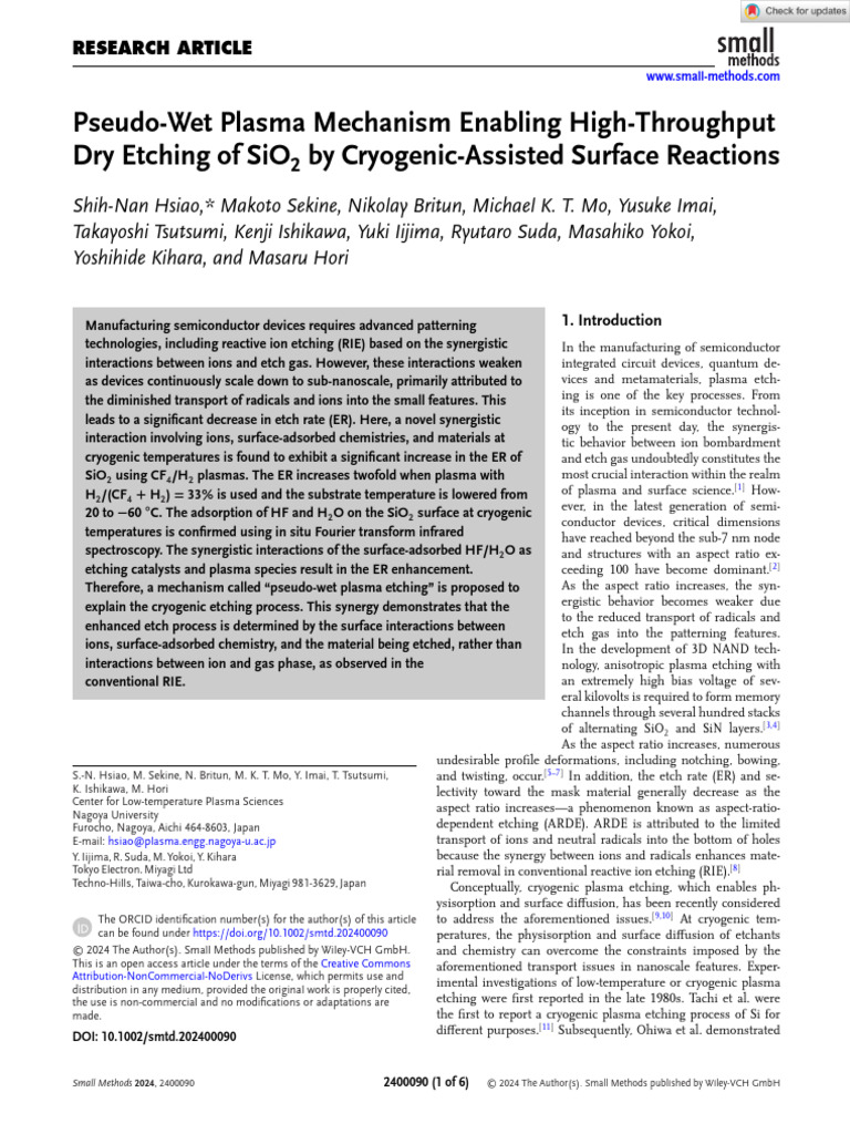 Small Methods - 2024 - Hsiao - Pseudo Wet Plas | PDF | Spectroscopy ...