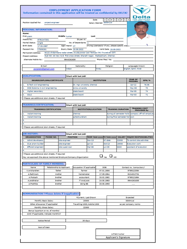 Employment Application for Project Engineer | PDF