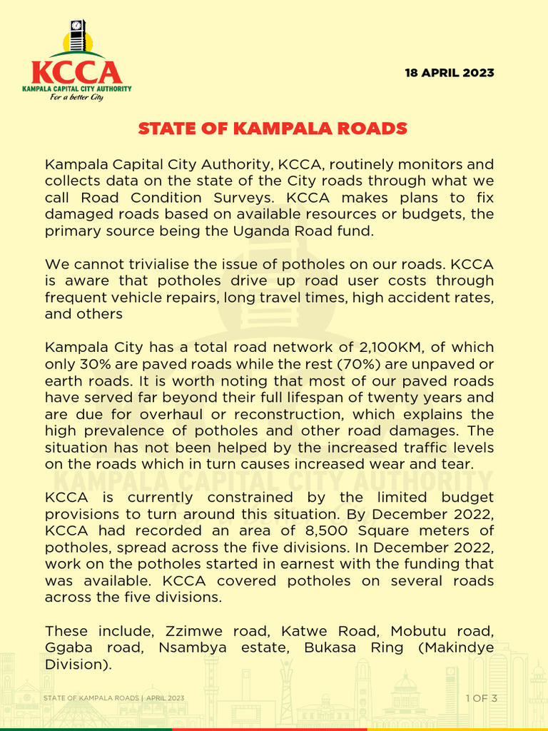 23.04.18 State of Kampala City Roads | PDF | Road