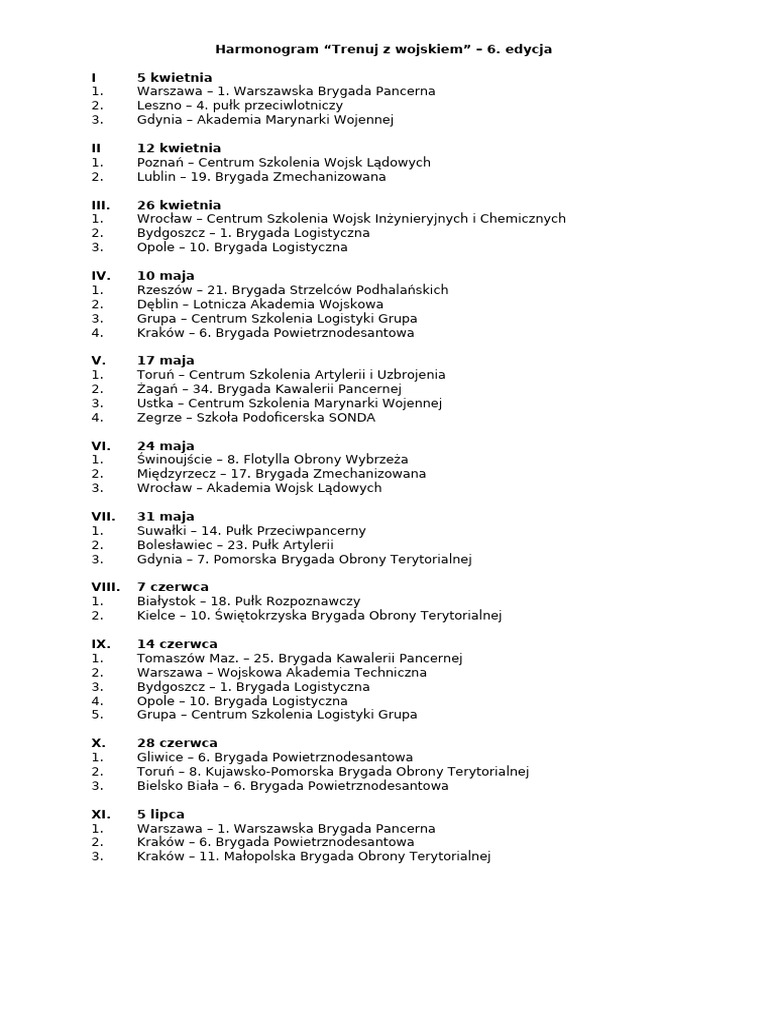 Harmonogram TZW6 | PDF