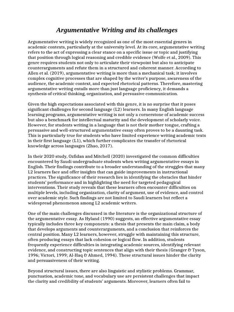 Argumentative Writing and Its Challenges | PDF | Rhetoric | Essays