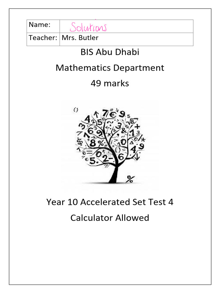 Year 10 Test 4 Solutions | PDF | Area | Geometry